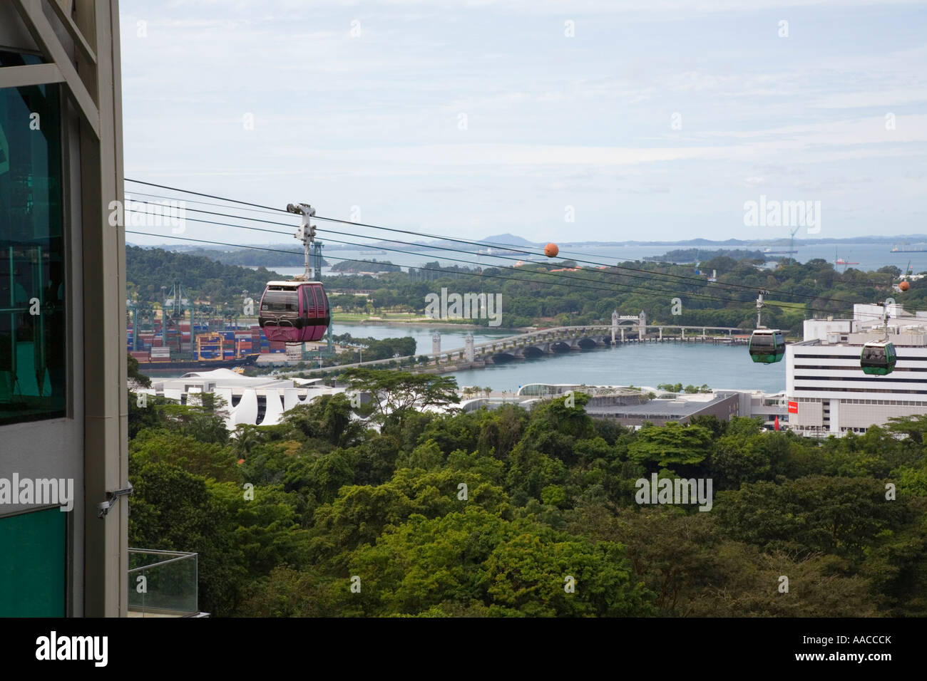 Sentosa island cable car and road bridge across Keppel Channel from ...