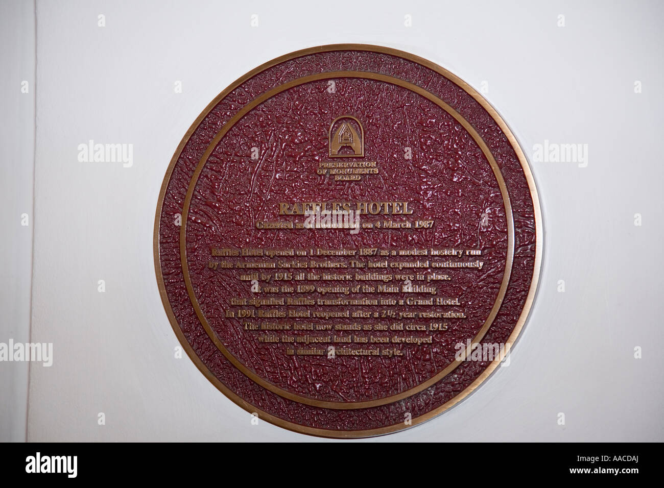 Central Area Singapore Preservation of Monuments Board plaque on ...