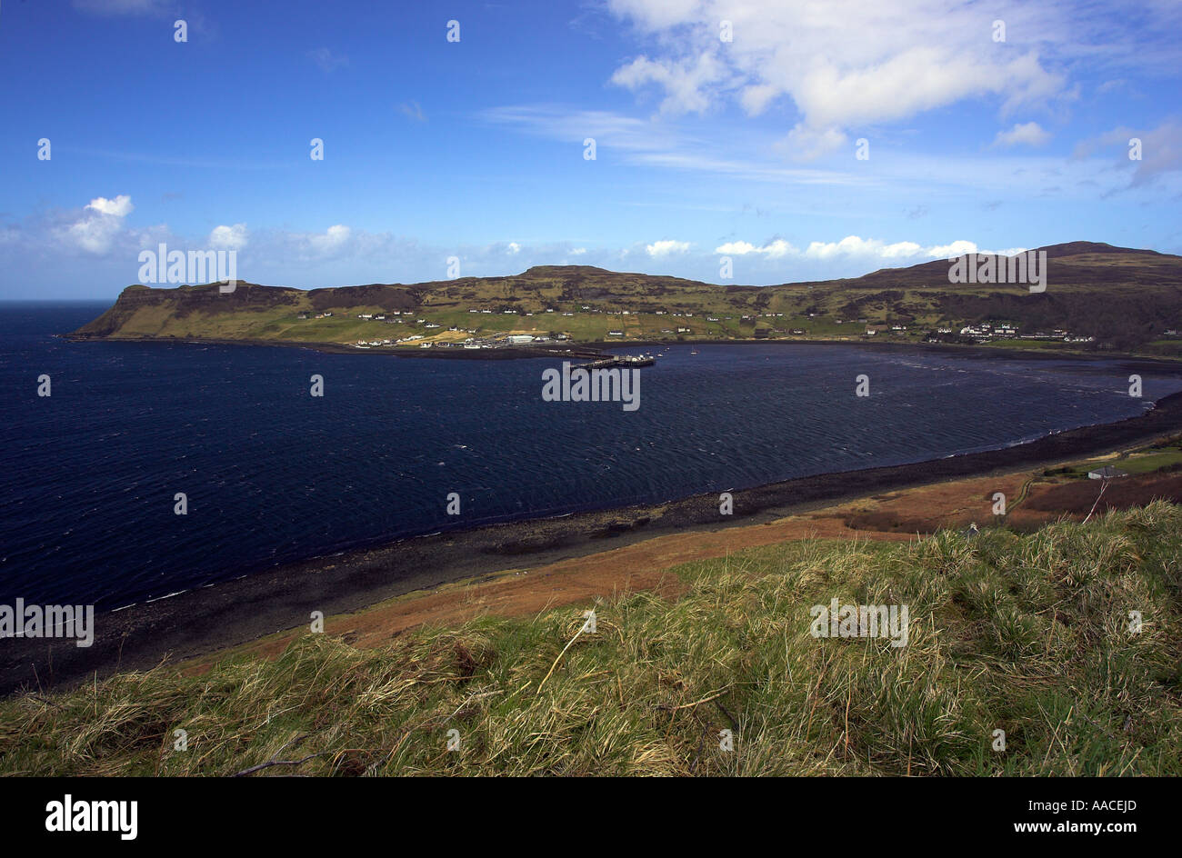 The coastal port of Uig in Uig Bay, scottish highlands, Isle of Skye ...
