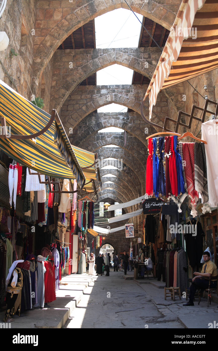Tailor's section in the souk or market Old City Tripoli Lebanon Stock ...