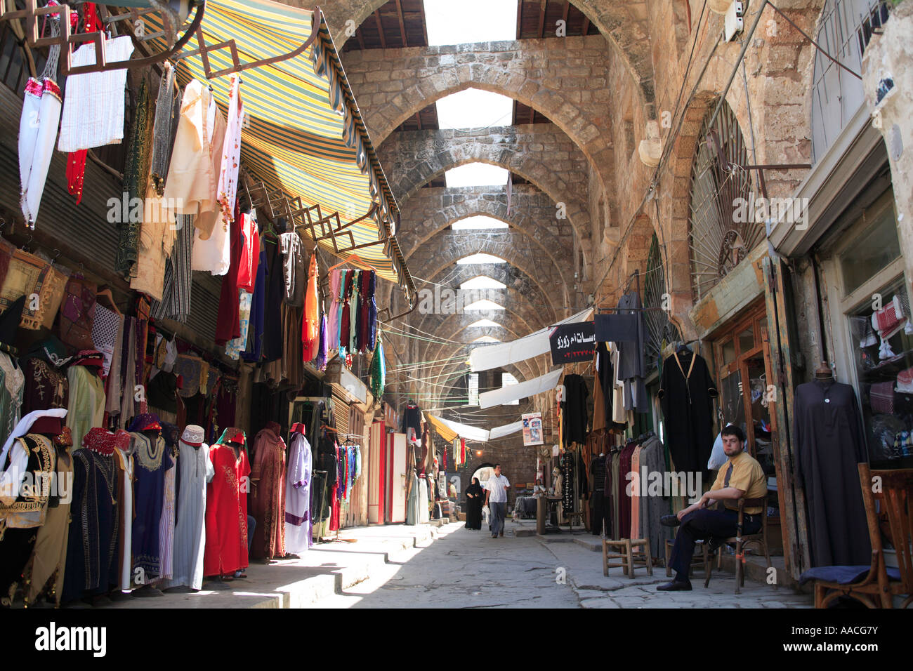 Tailor's section in the souk or market Old City Tripoli Lebanon Stock ...
