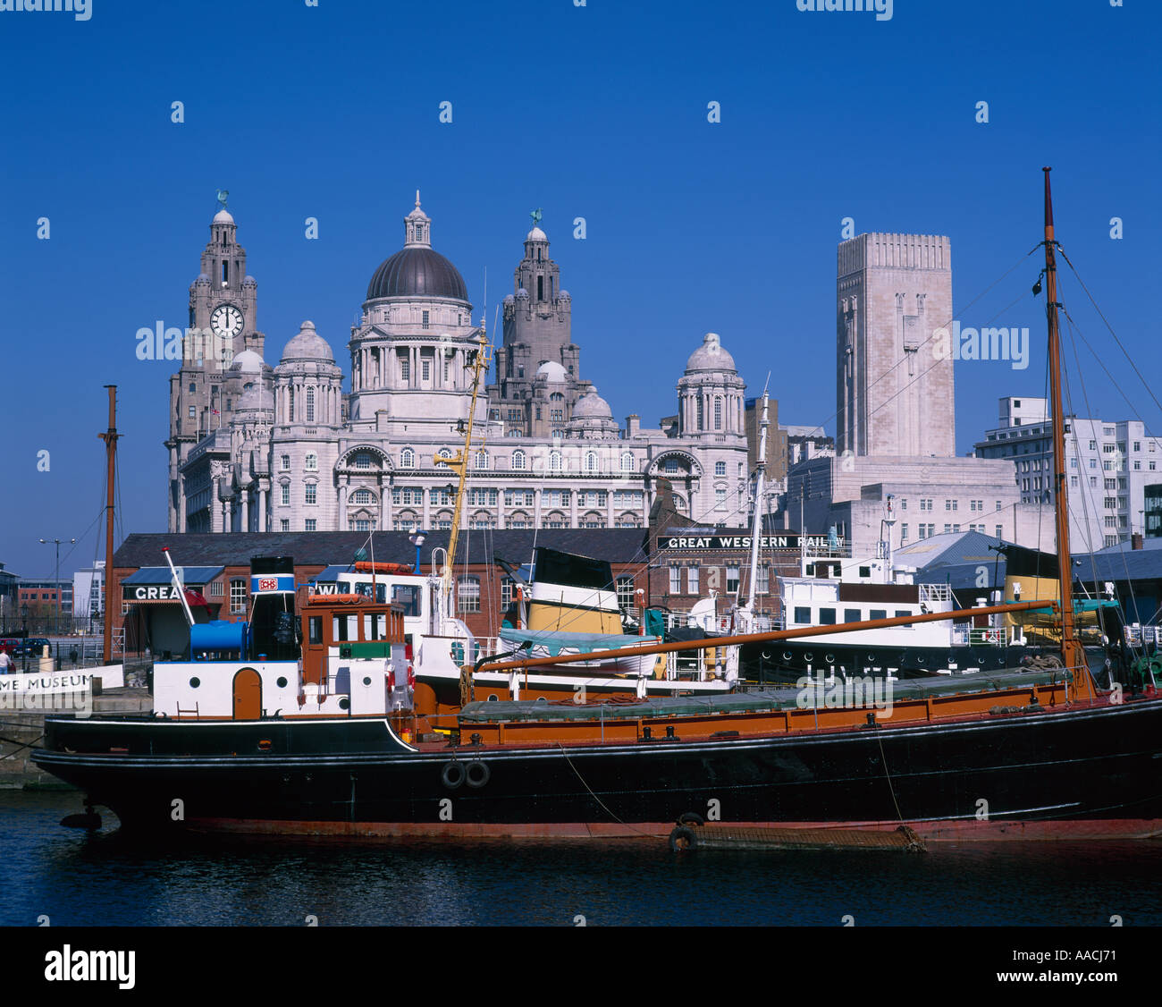 Liver Building and Tug Boats from Albert Dock Liverpool Merseyside ...