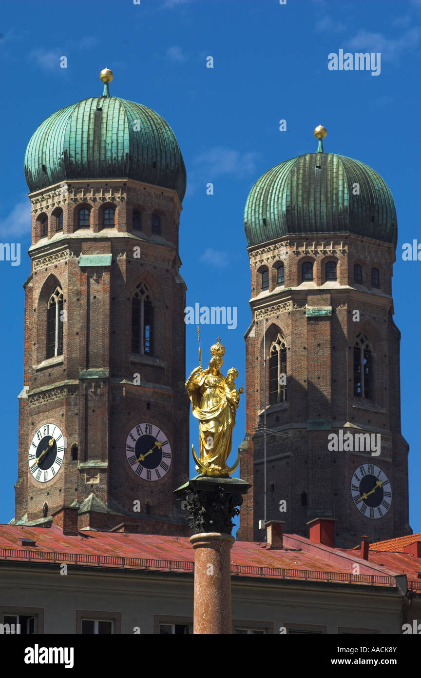 Maria column in front of the Frauenkirche in Munich, Bavaria, Germany ...