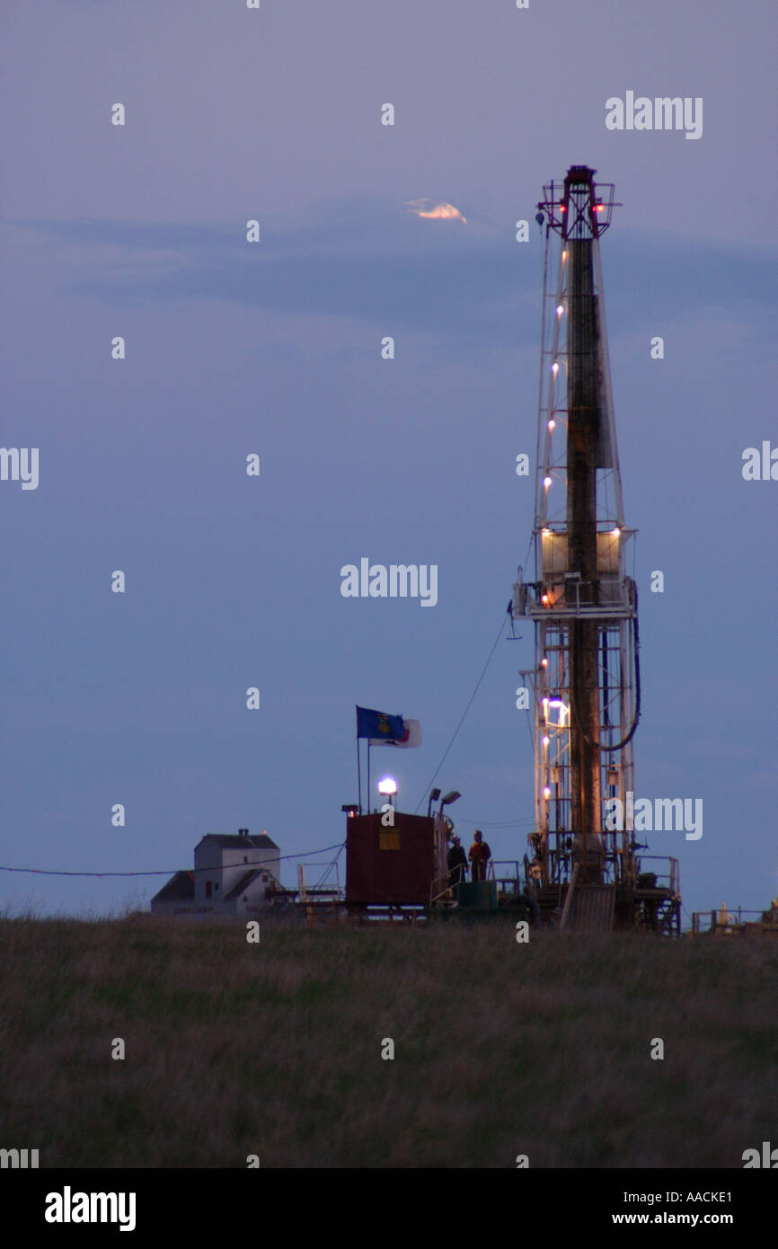 Drilling Rig and moon near Marsden Saskatchewan Stock Photo - Alamy