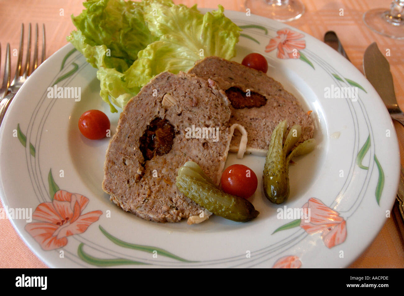 plate with starter meat pastry meat turnover Stock Photo - Alamy
