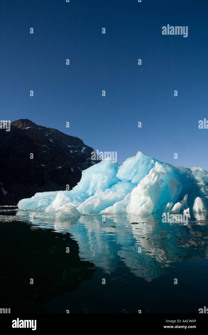 Greenland Aappilattoq Deep blue iceberg from Nuup Kangerlua floating in ...