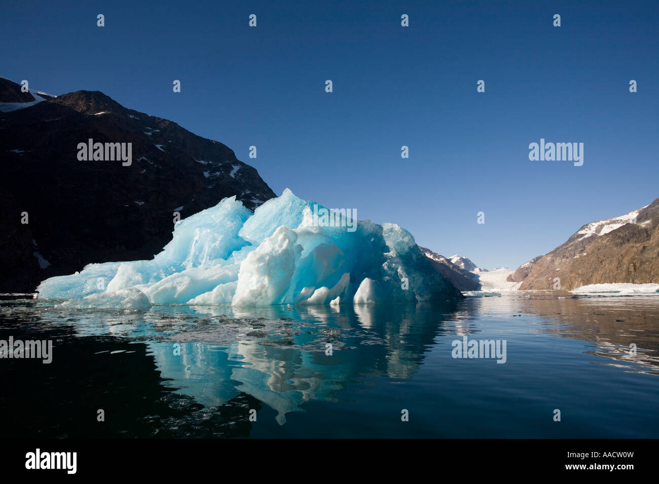 Greenland Aappilattoq Deep blue iceberg from Nuup Kangerlua floating in ...