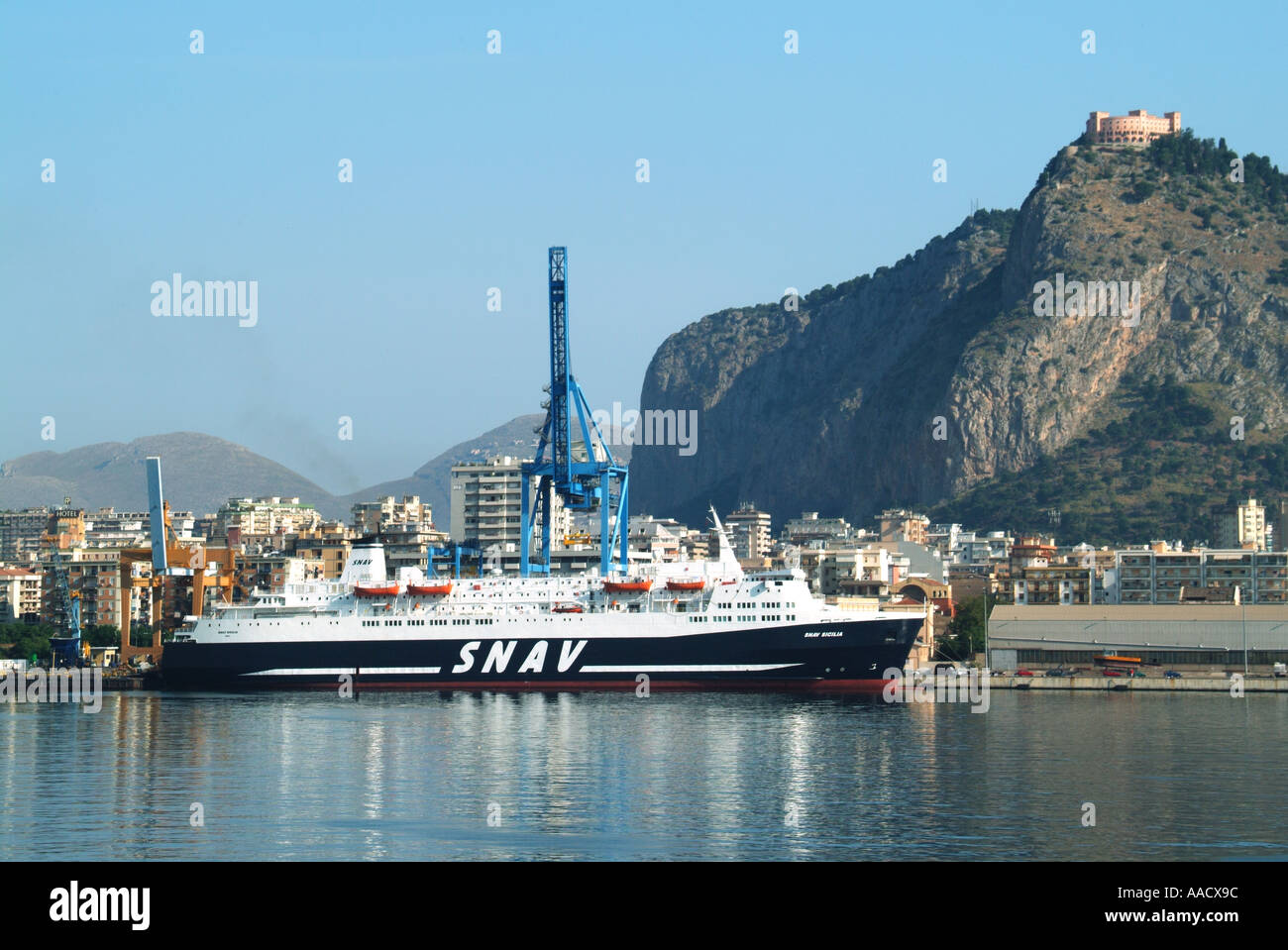 Palermo Sicily port installations moored SNAV ferry Stock Photo - Alamy