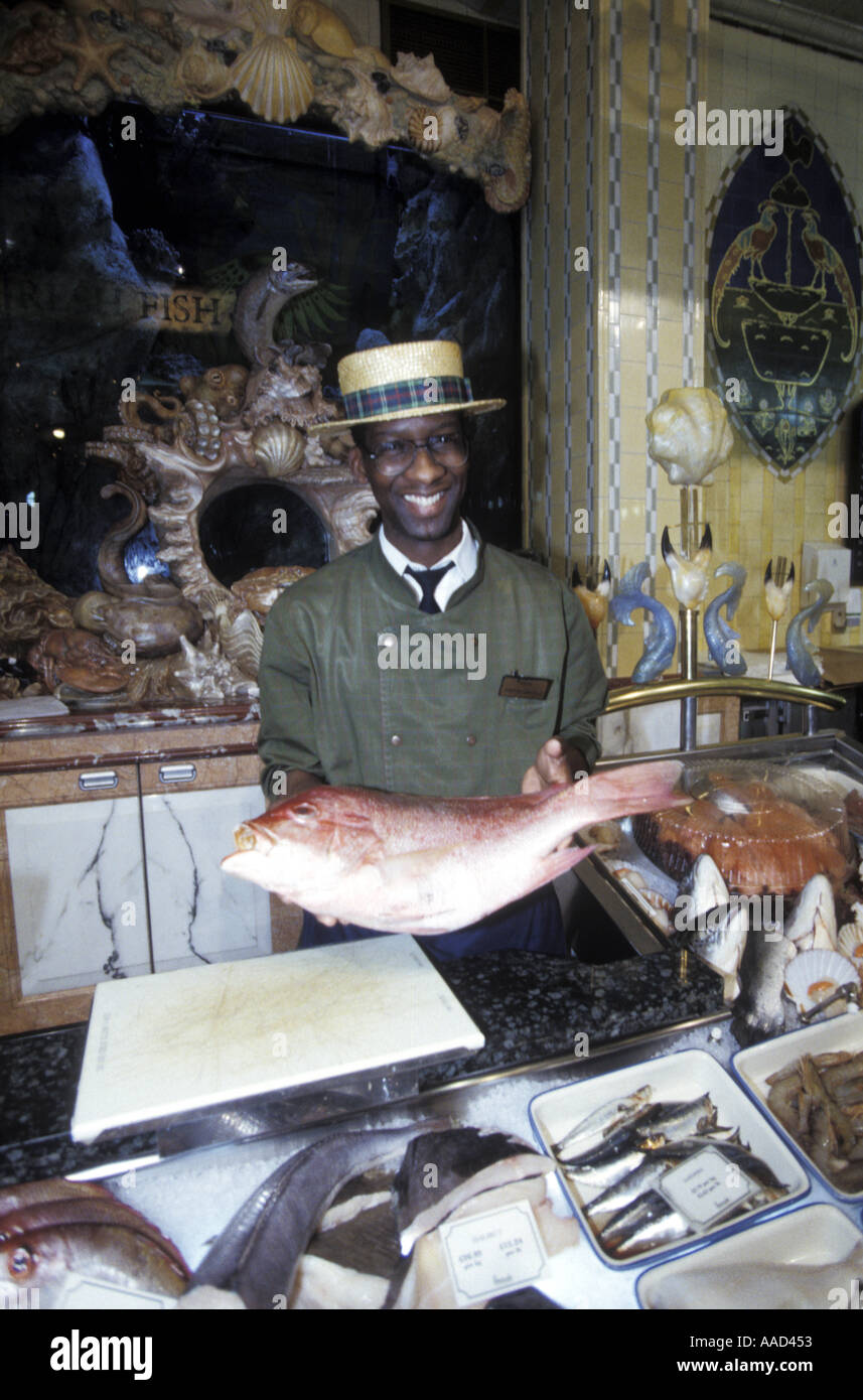 The fish counter in the food hall at Harrods department store Stock ...