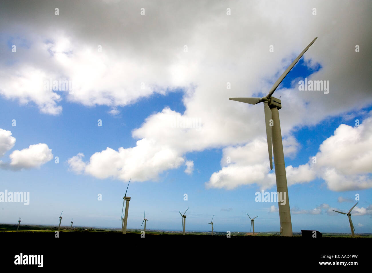 Four Burrows Wind Farm Truro in a corn field farm land during Gale ...