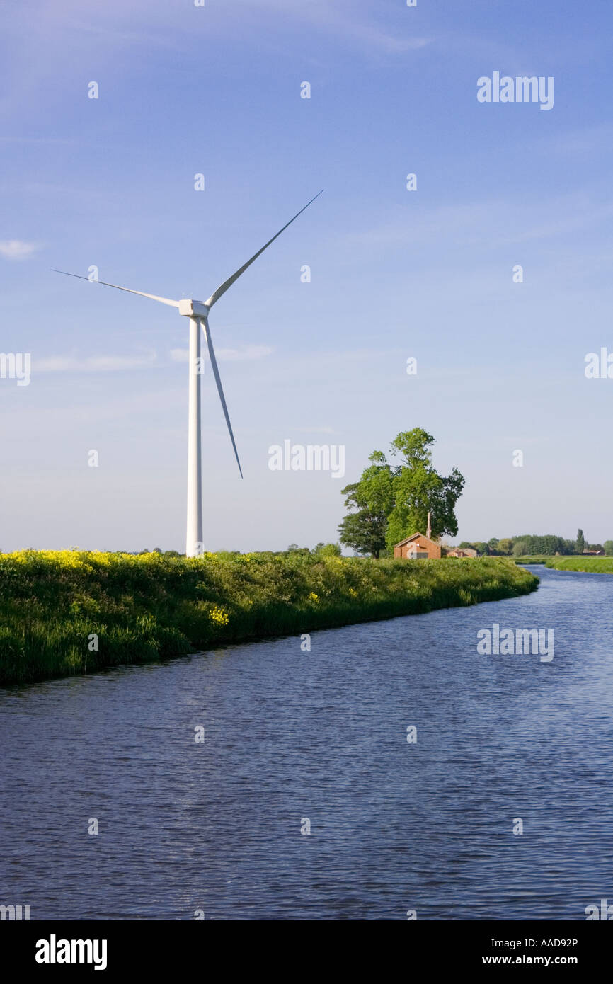Wind Turbine overlooking the Fens Waterways, Cambridgeshire Stock Photo ...