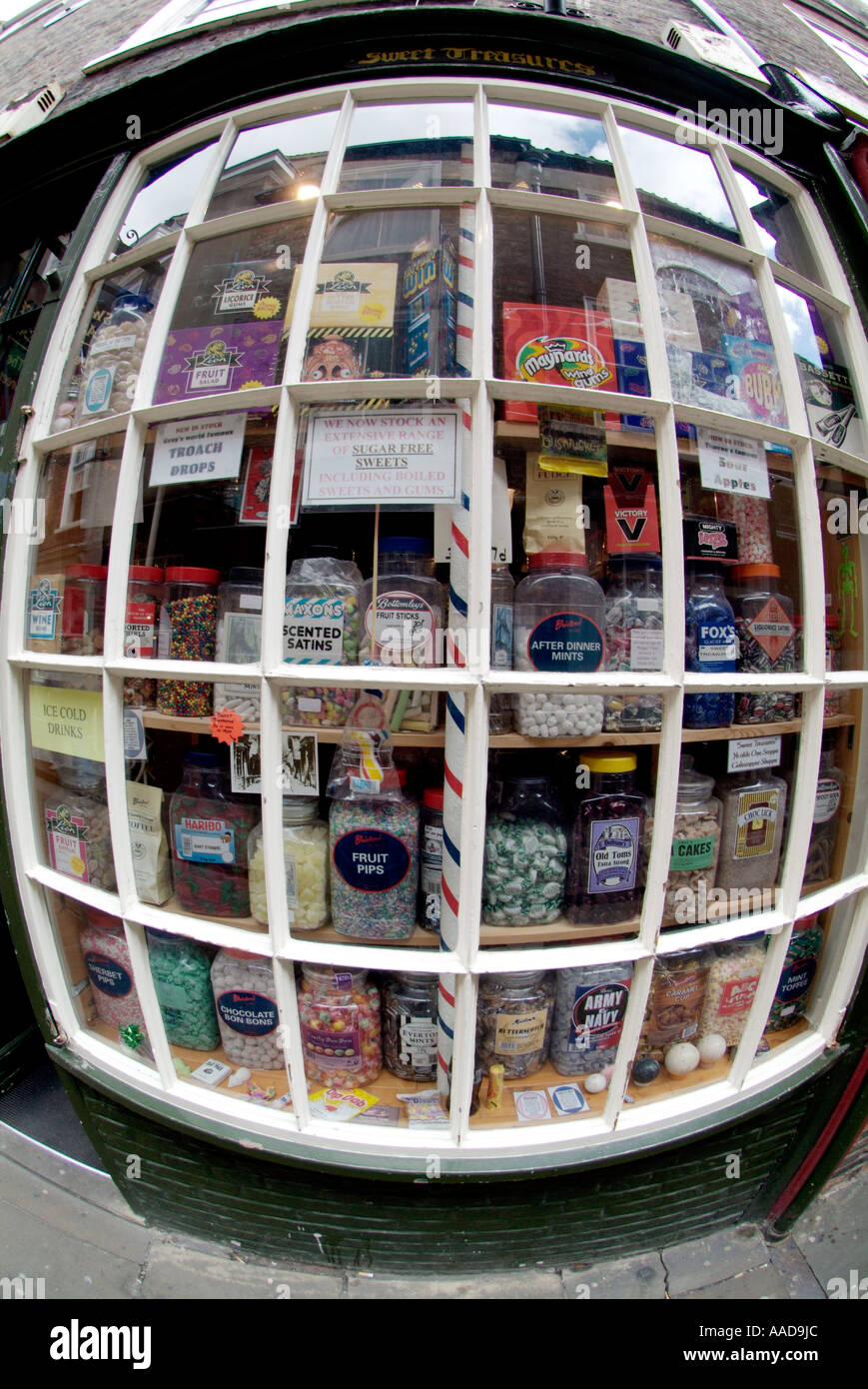 sweet shop window fish eye view Stock Photo - Alamy
