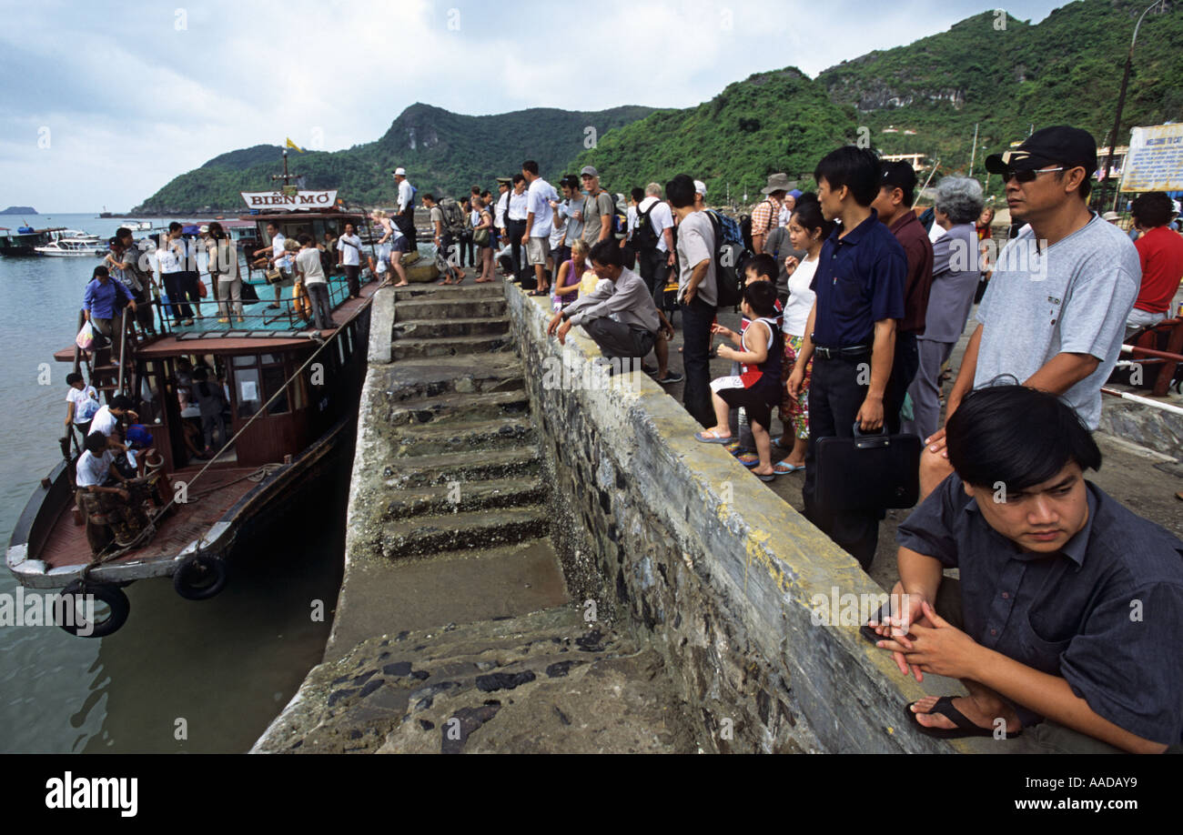 Tourist boats landing at Ben Bao Harbour Cat Ba Island Ha Long Bay ...