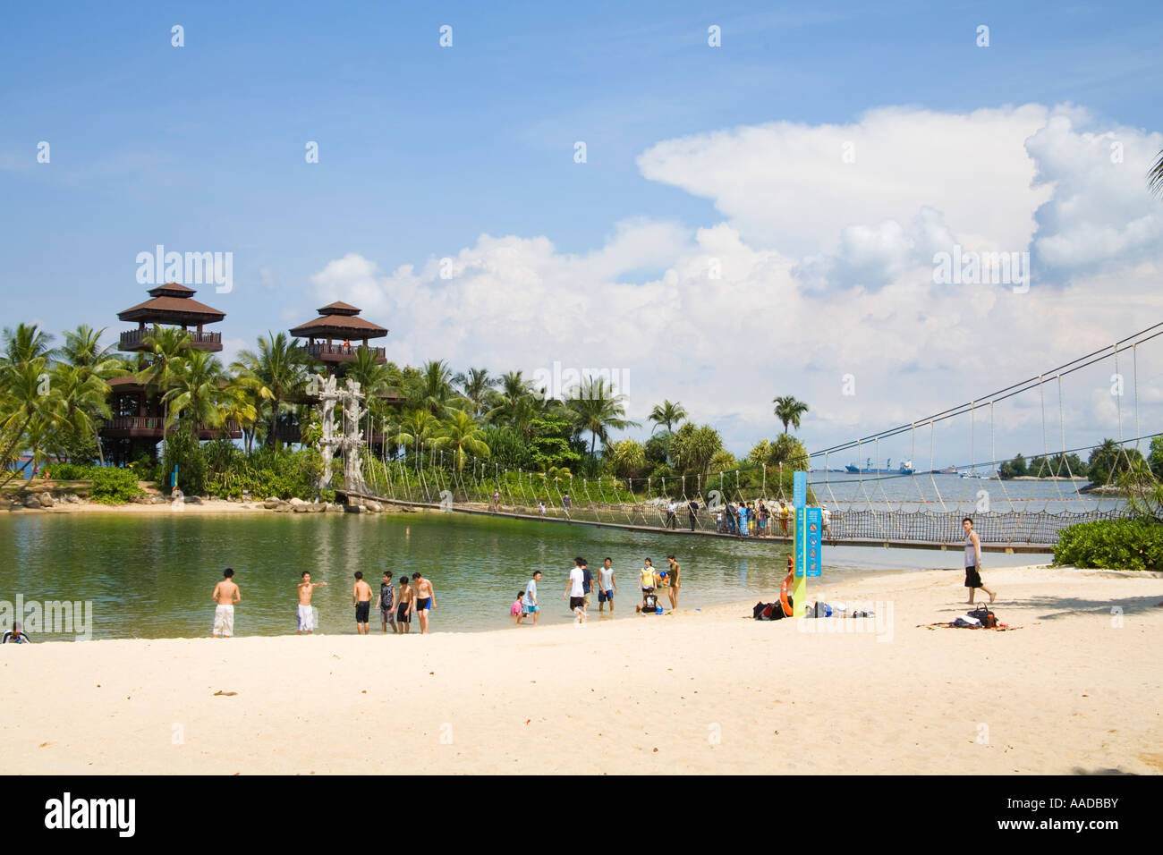 SINGAPORE ASIA May A rope bridge for people to cross to two wooden ...