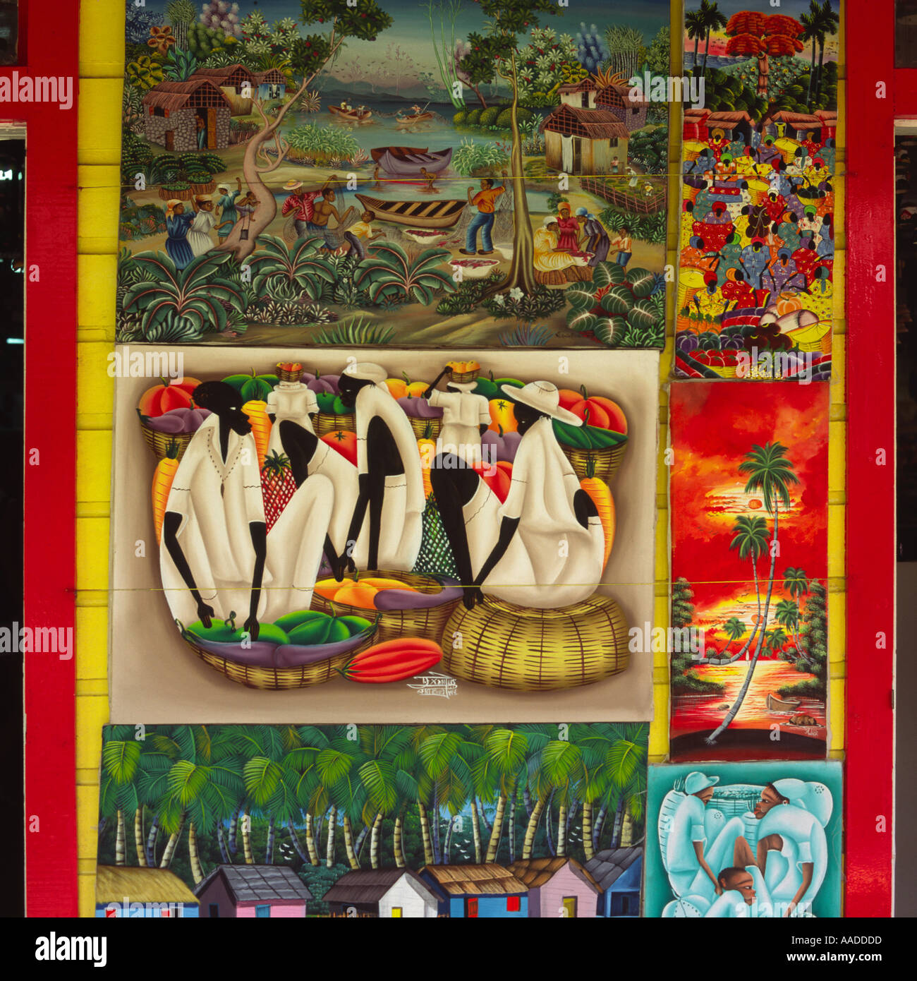 Modern artists impressionist Caribbean painting on display on a shop ...