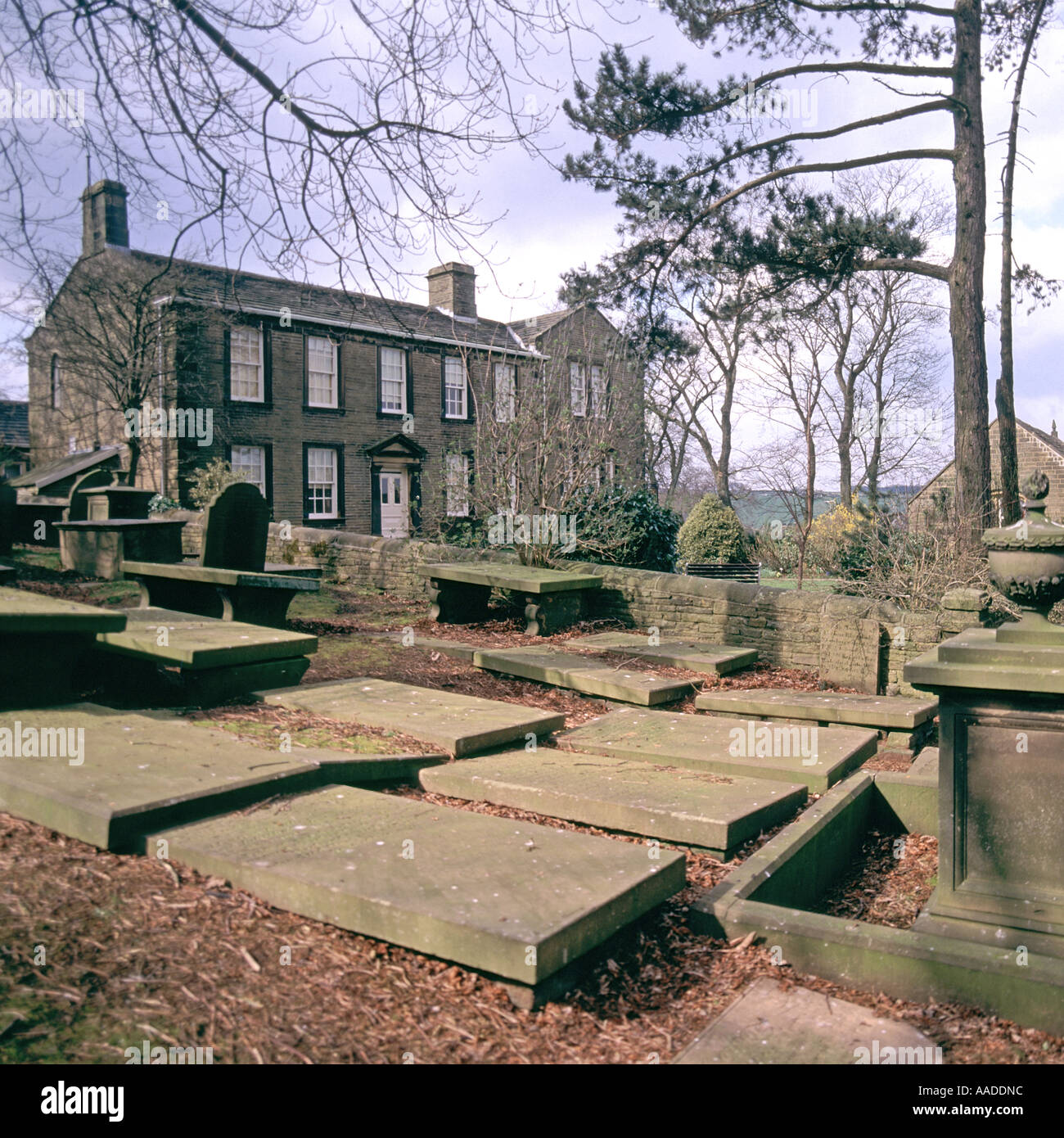 Haworth church graveyard & tomb stones with historical Brontë family ...
