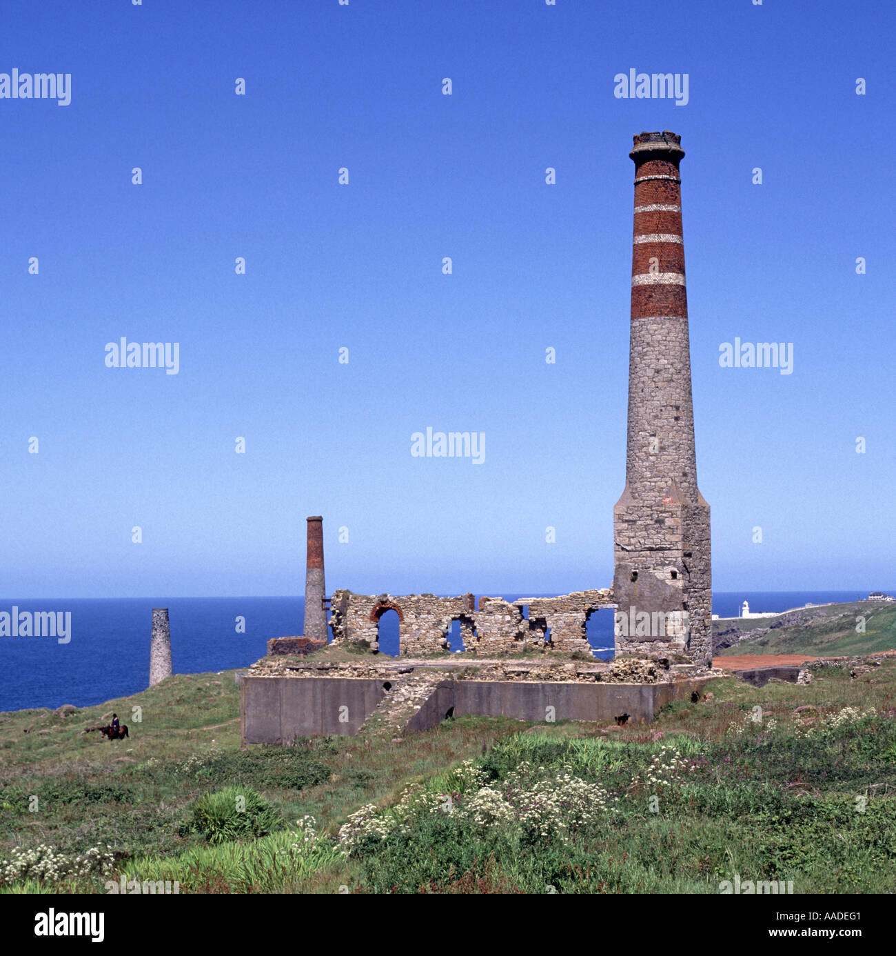 Ruins of Cornish compressor buildings & chimneys historical Levant Tin ...