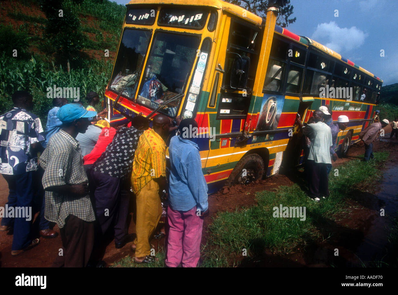 AFRICAN BUS STUCK IN MUD Stock Photo - Alamy
