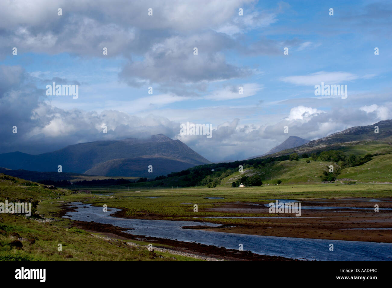 River Kishorn estuary into Loch Kishorn Wester Ross Highlands Scotland ...