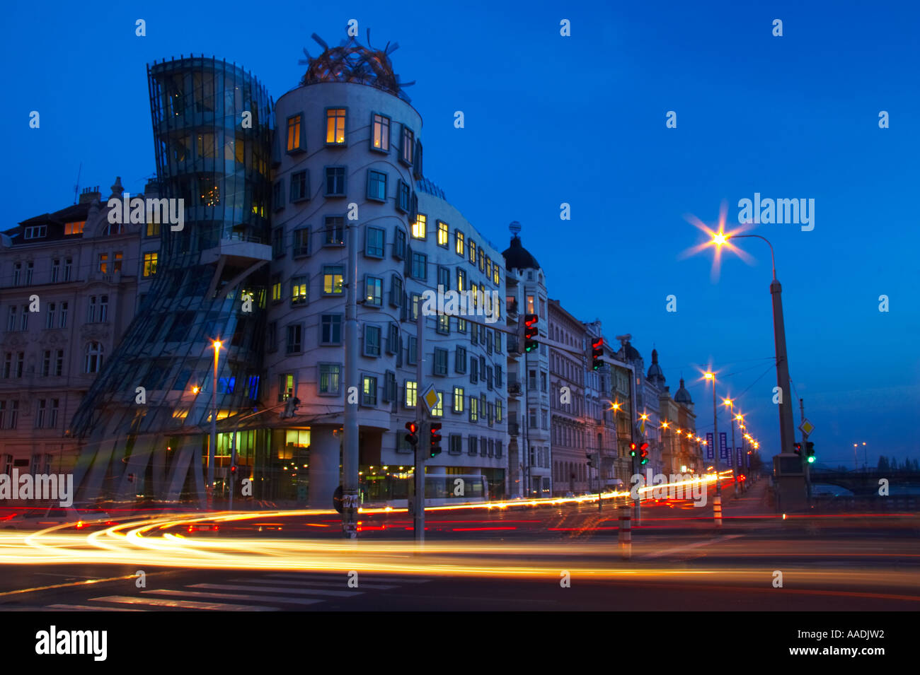 Czech Republic, Prague, Fred and Ginger Building. Cityscape scene at ...