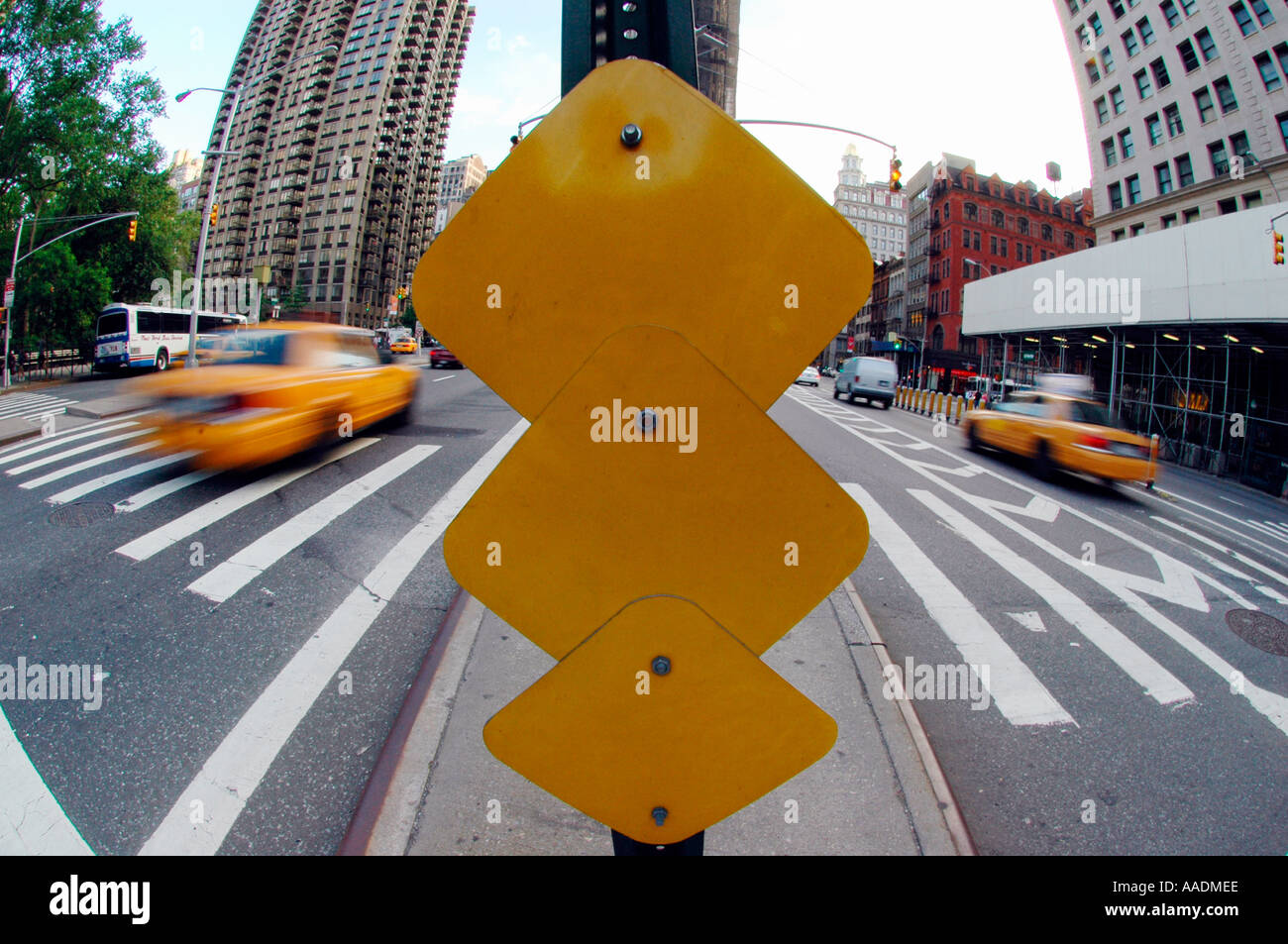 Traffic safety sign in traffic island on Broadway Frances M Roberts ...