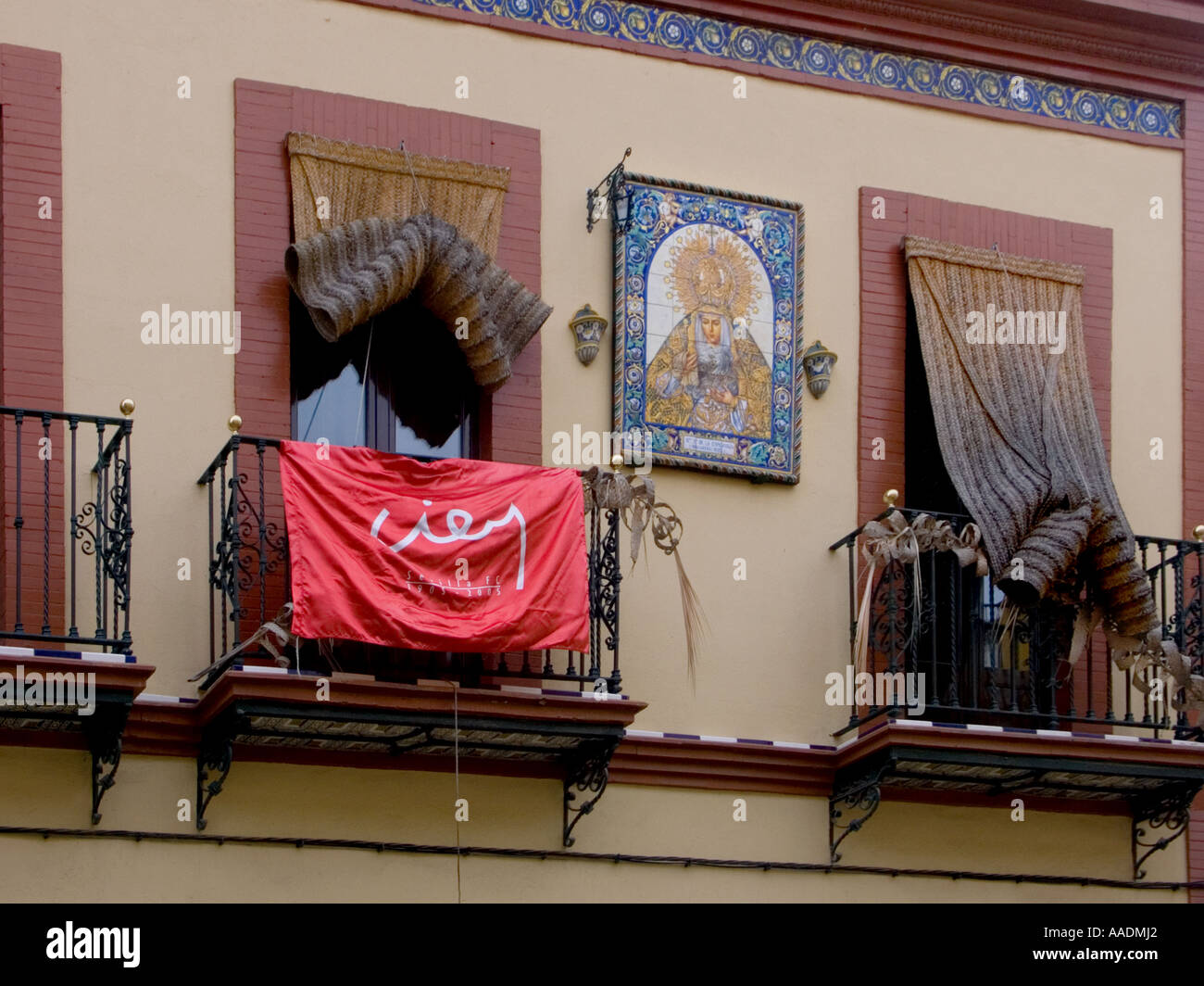 Window Balconies with Icon and Sevilla FC Centenary Banner Seville ...