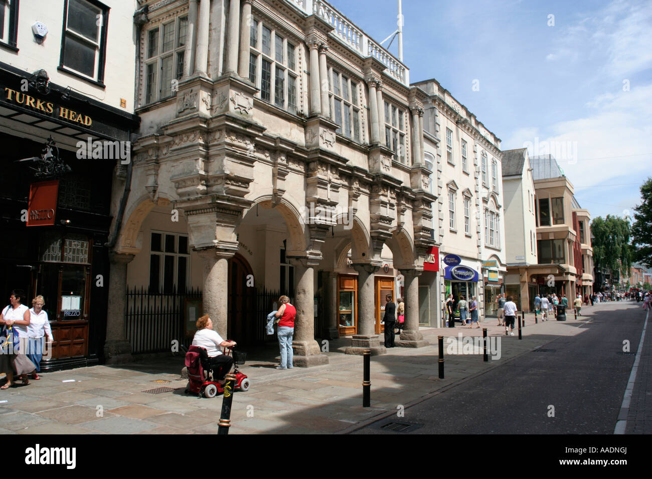 town centre high street guildhall shopping exeter devon england uk gb ...