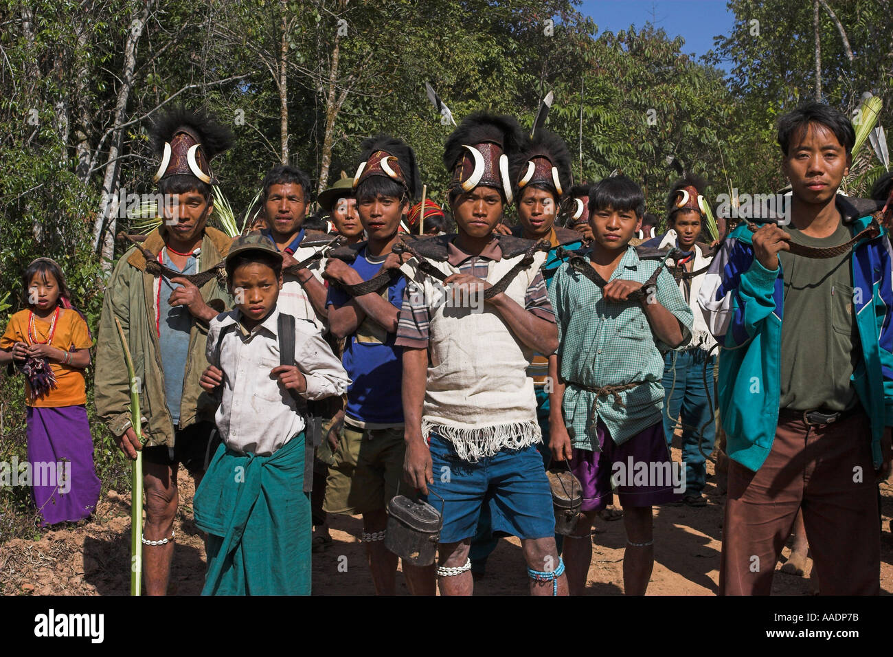 MYANMAR BURMA Sagaing Division Naga people marching to the Naga New ...
