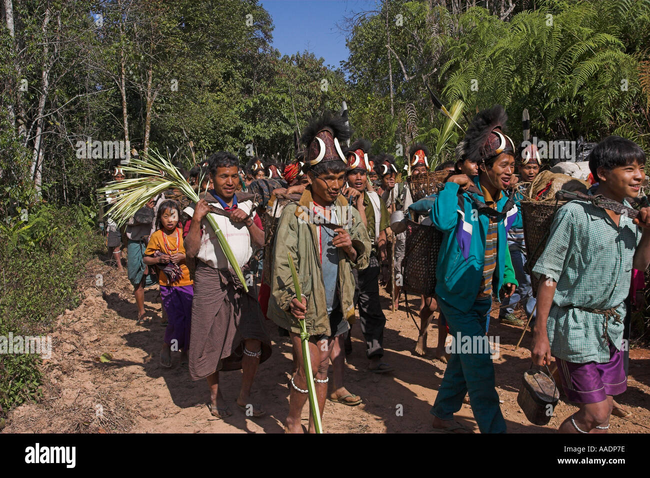 MYANMAR Sagaing Division Naga people marching to the Naga New Year ...
