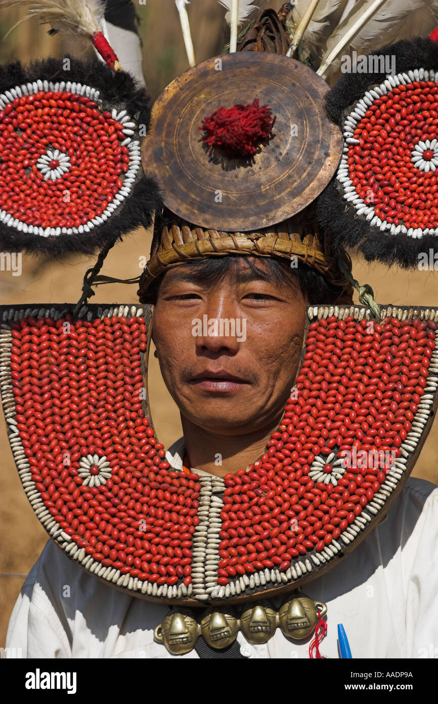 MYANMAR Naga man from Taungkul tribe wearing traditional headdress made ...