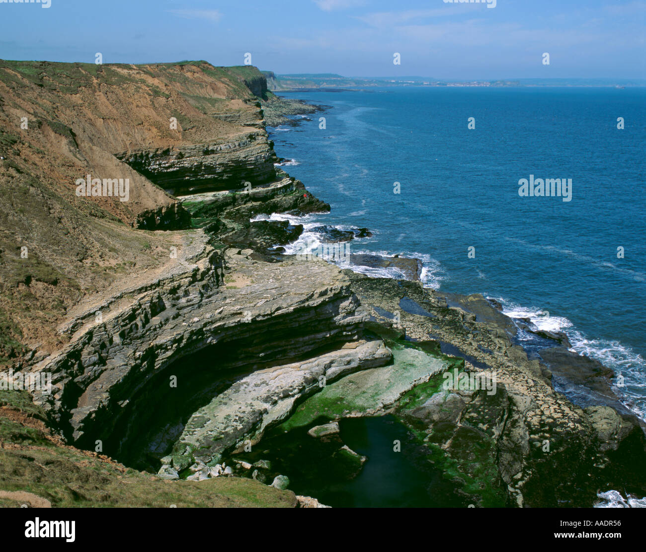 View north along the cliffs, Filey, North Yorkshire, England, UK Stock ...