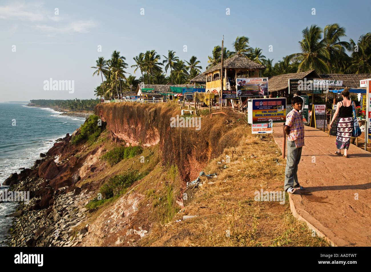 India Kerala The clifftop promenade at Varkala beach has a lot of ...