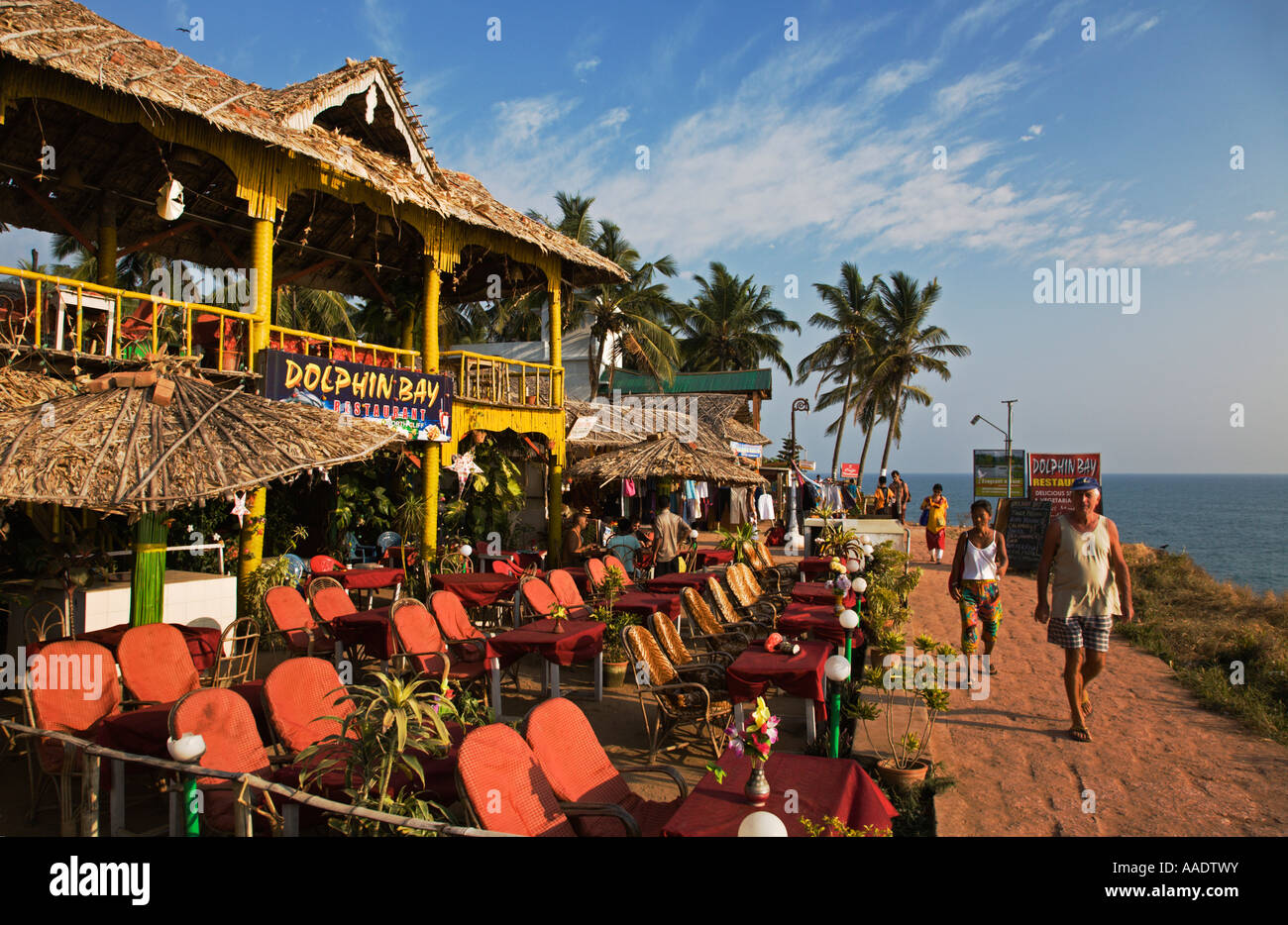 India Kerala Varkala Restaurants with a magnificent sunset view line ...