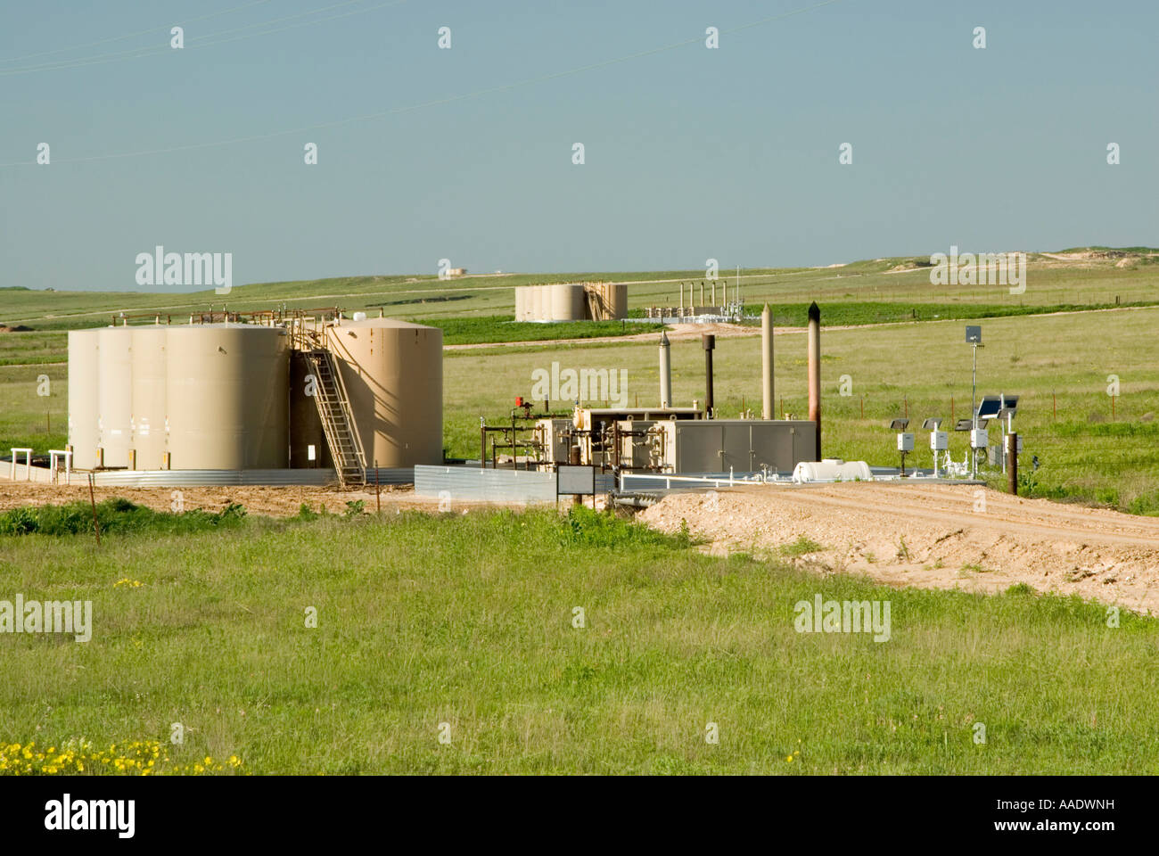 crude oil and gas storage tanks Texas panhandle spring 2007 Stock Photo ...