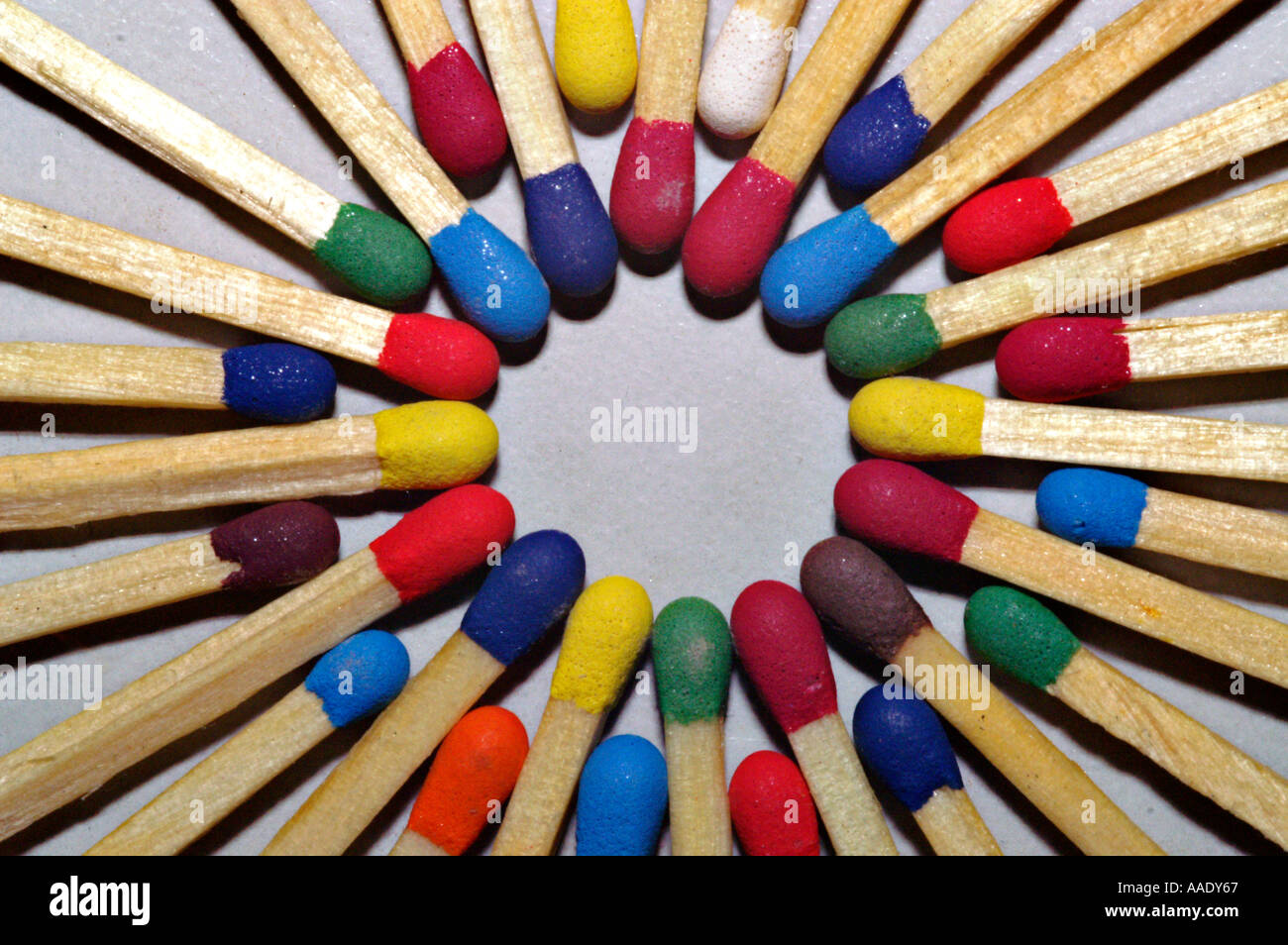 Circled matches with colourful heads Stock Photo - Alamy