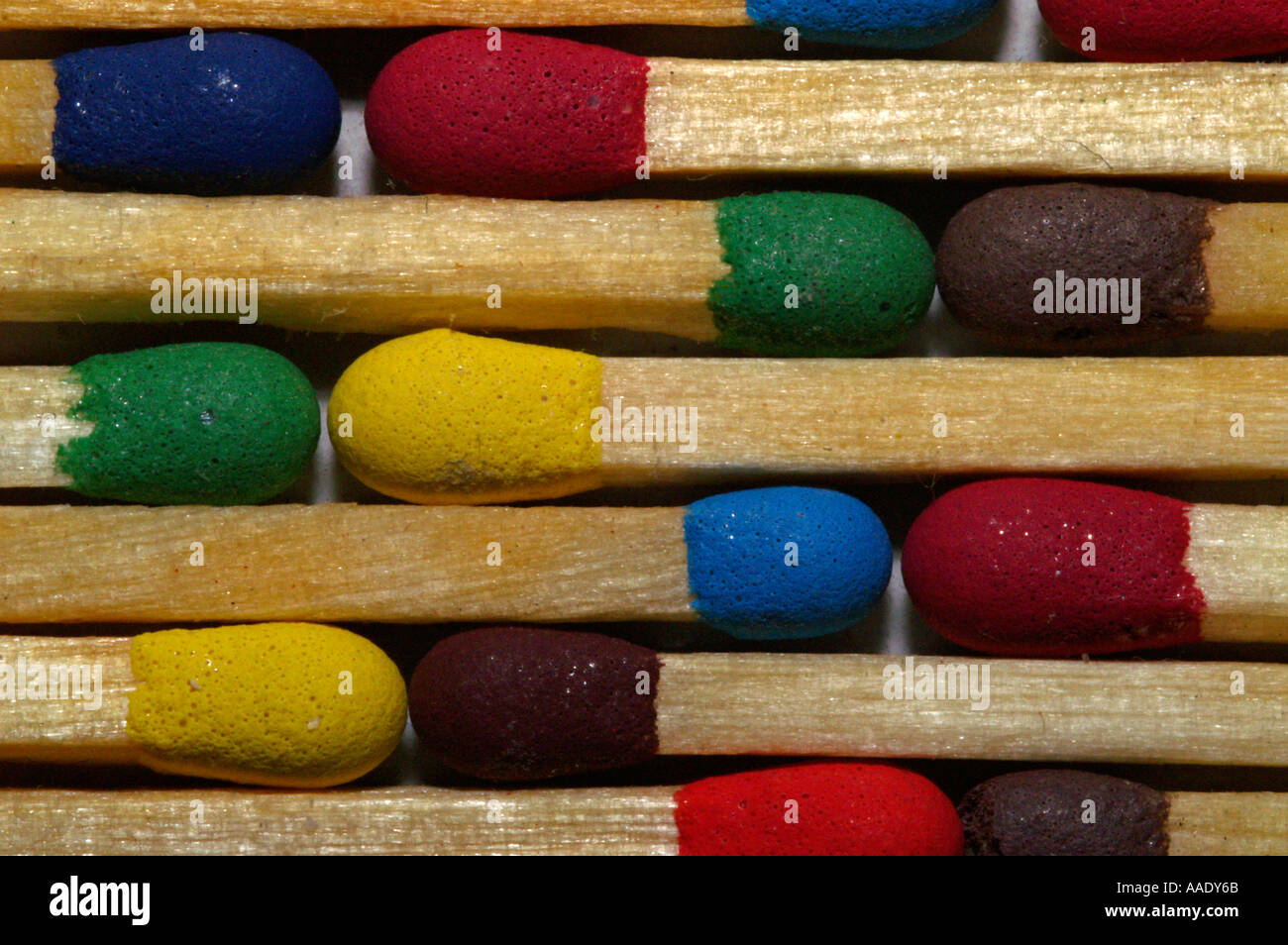 Lined matches with colourful heads Stock Photo - Alamy