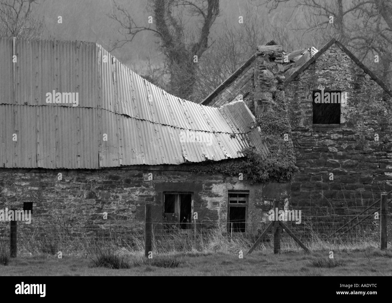 Abandoned barns in the rain, by Loch Lomond, Scotland Stock Photo - Alamy