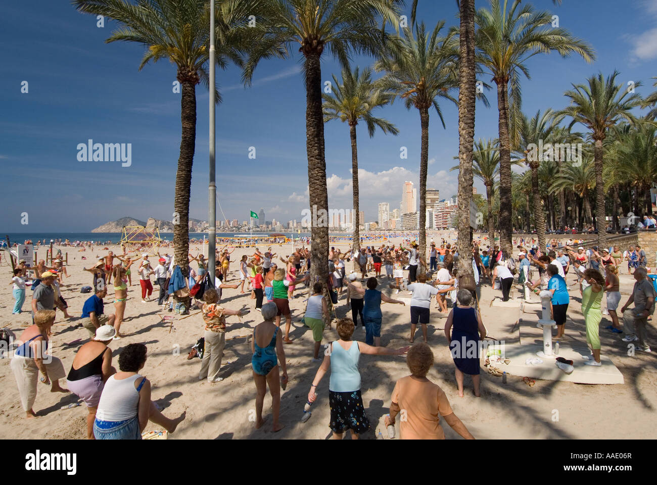 Keep fit clases for elderly people on Poniente beach Benidorm Costa ...