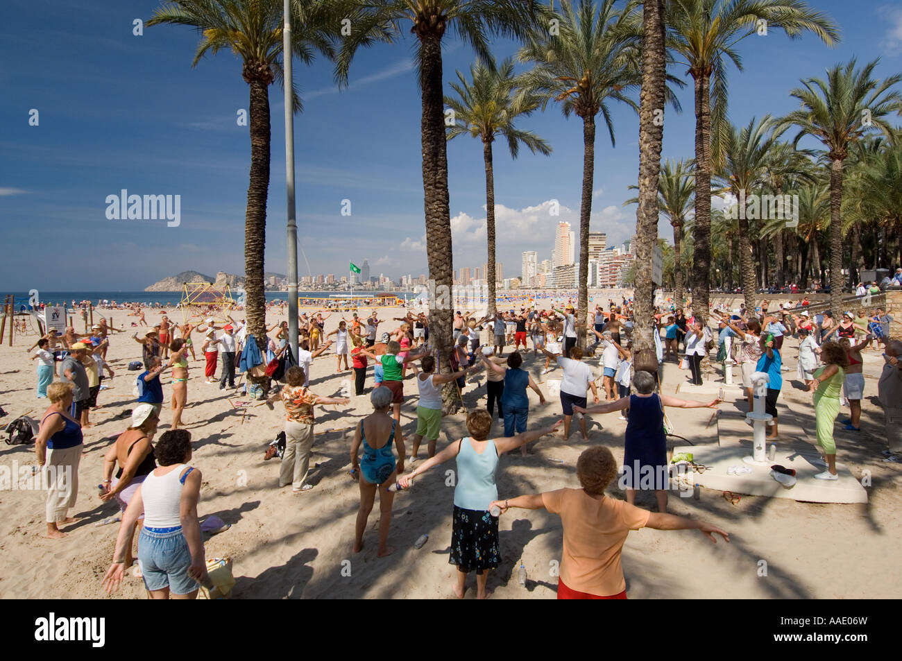 Keep fit clases for elderly people on Poniente beach Benidorm Costa ...