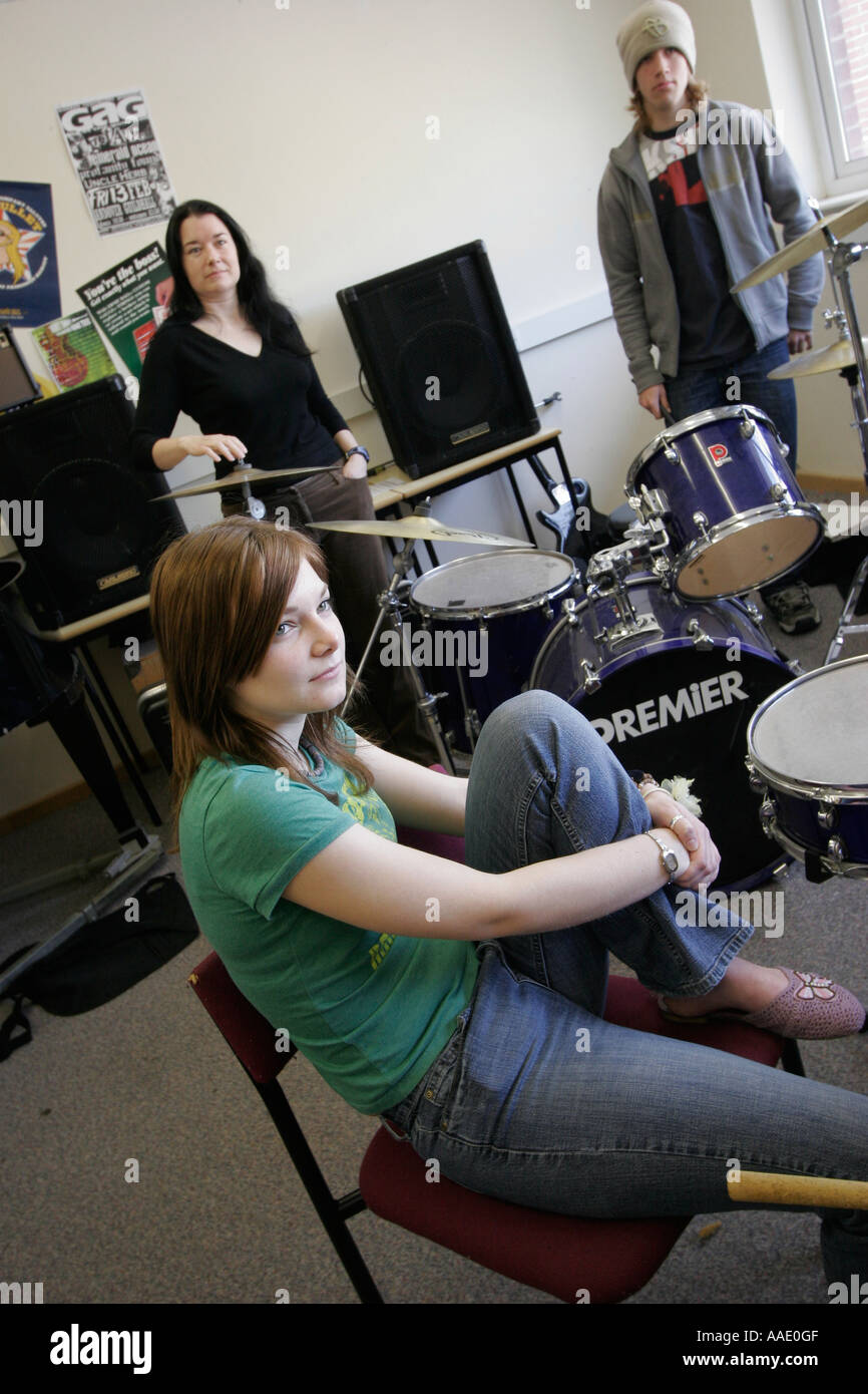 Students with music kit in sixth form college Stock Photo - Alamy