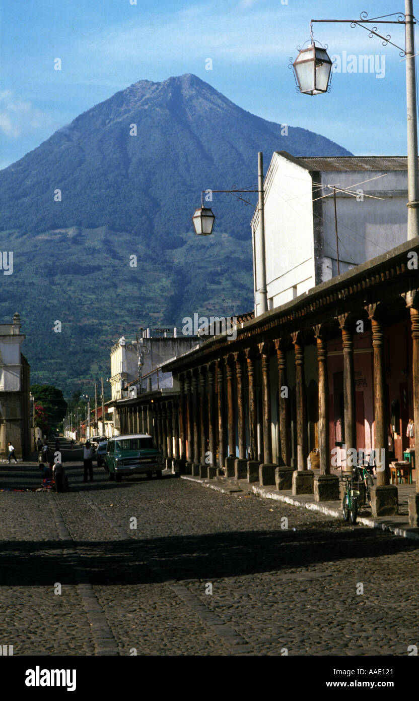 Agua volcano viewed from a street in Antigua Guatemala Stock Photo - Alamy
