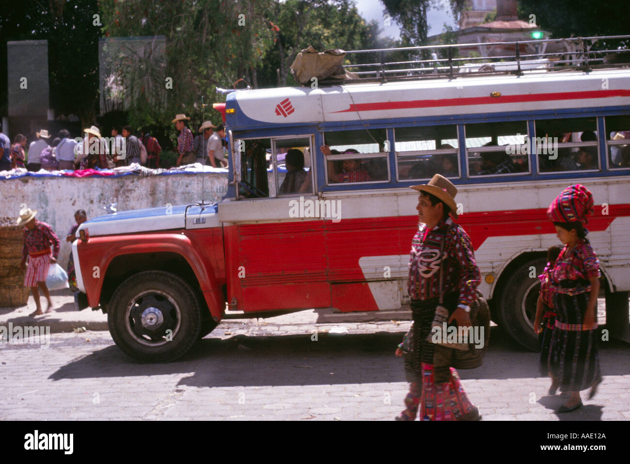 Bus Solola fiesta Mayan quiche people Guatemala Stock Photo - Alamy