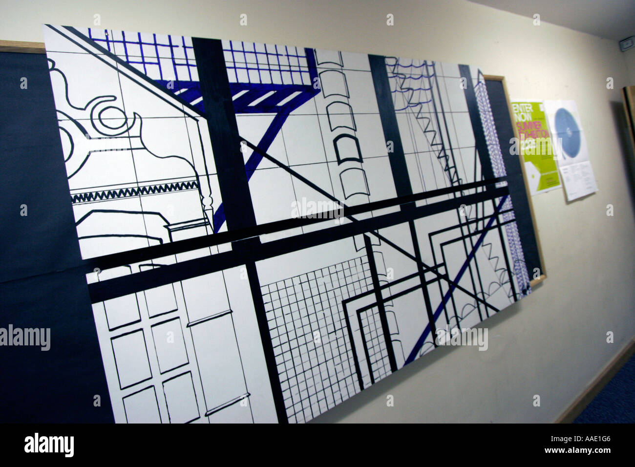 Artwork on display on walls of sixth form college Stock Photo - Alamy