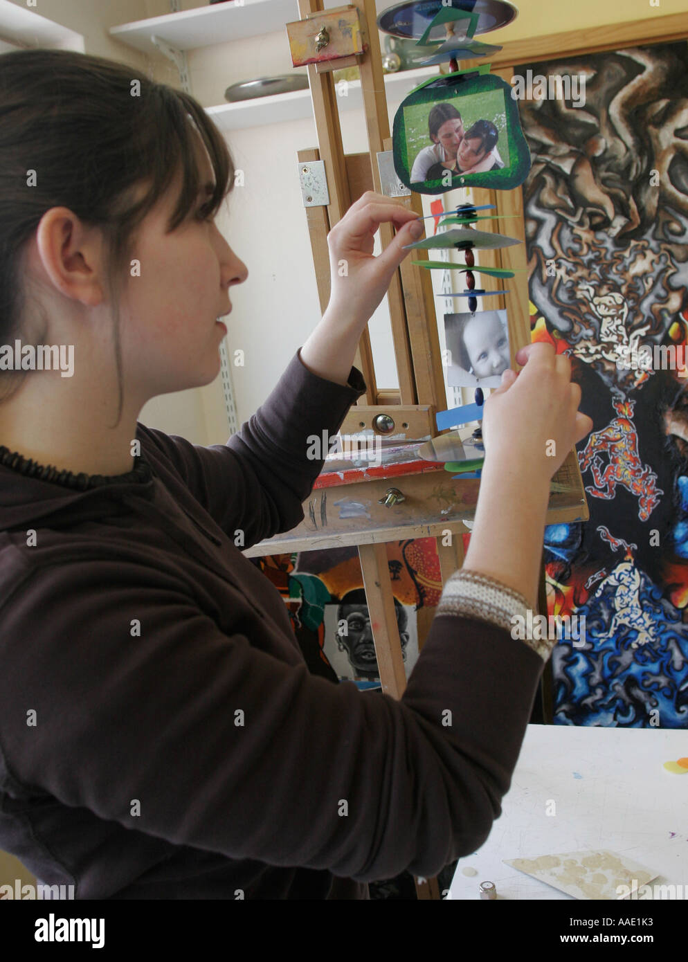 Teenage Female Student in art and design class at sixth form college ...