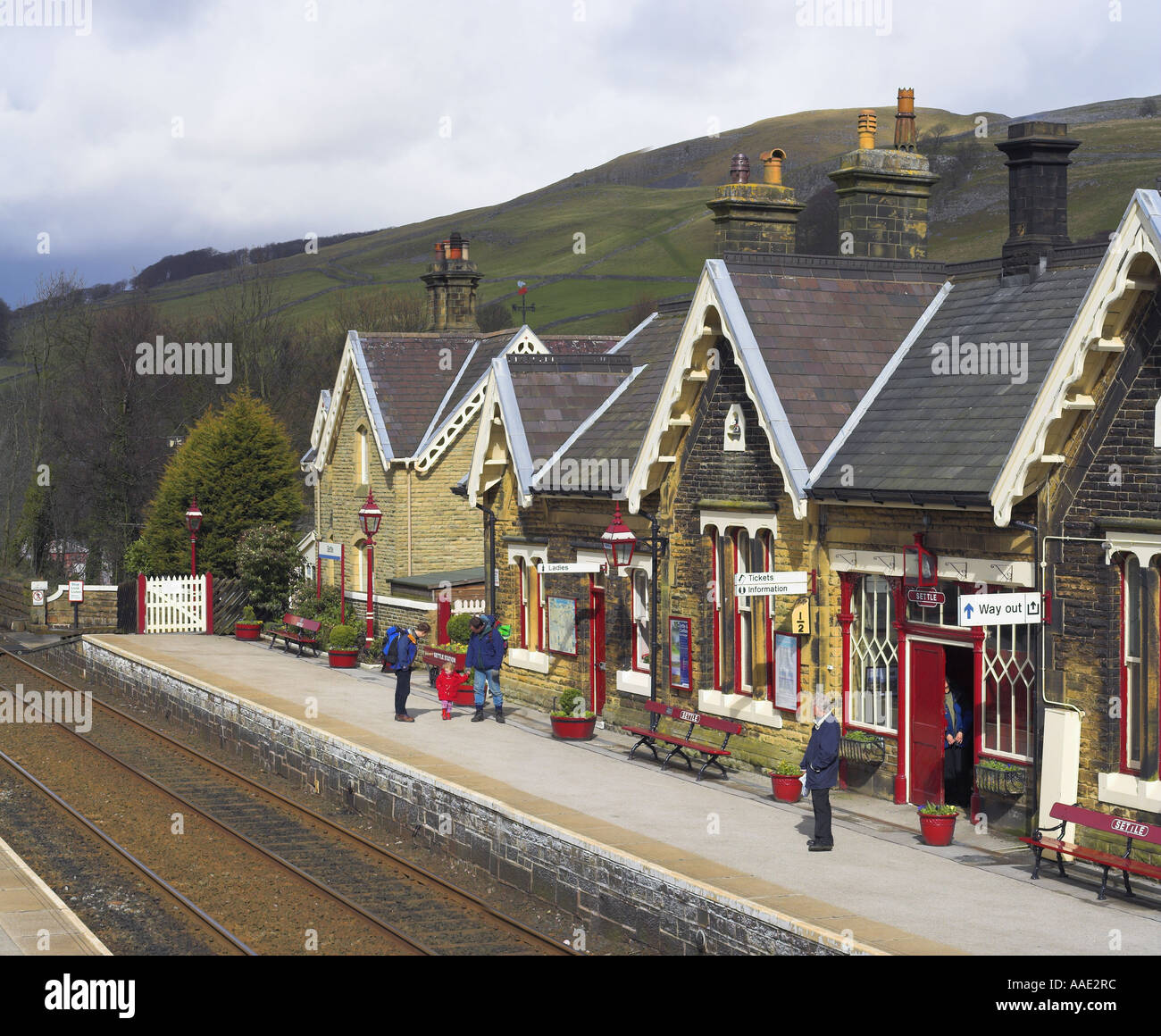 People on the platform at Settle Railway Station in Settle Yorkshire ...