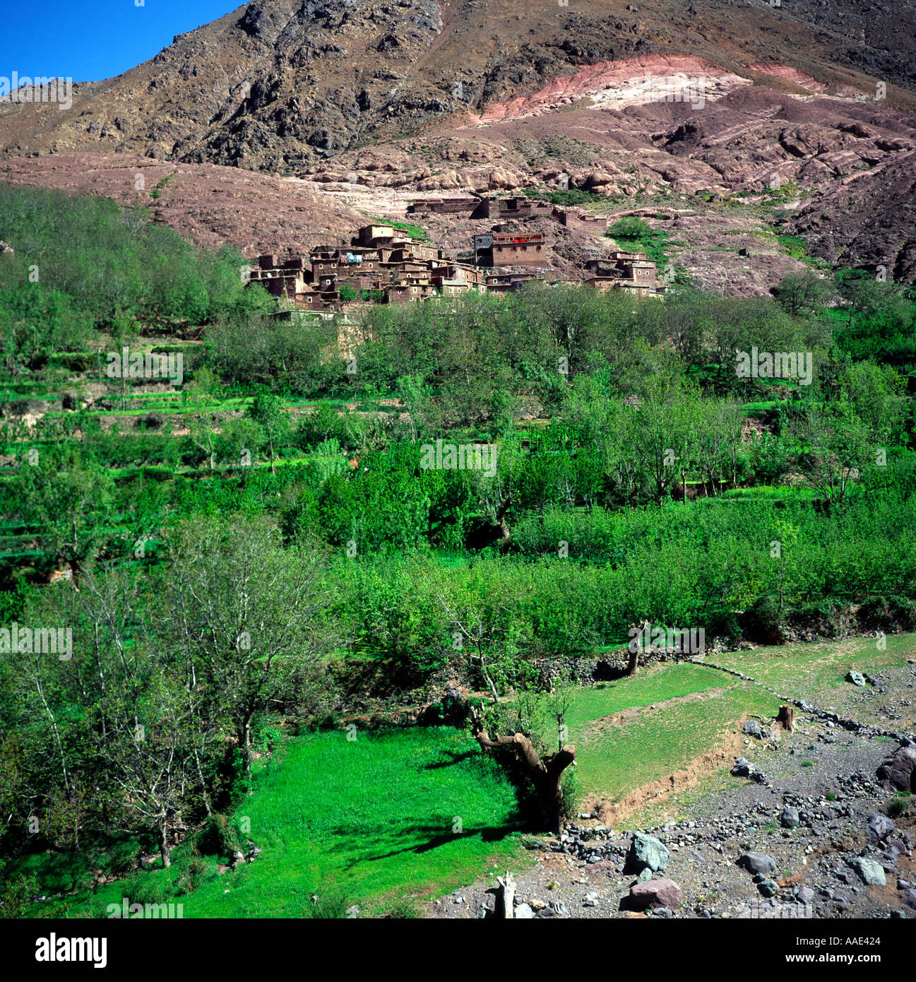 Atlas Mountains and Berber villages near Imlil Morocco north Africa ...