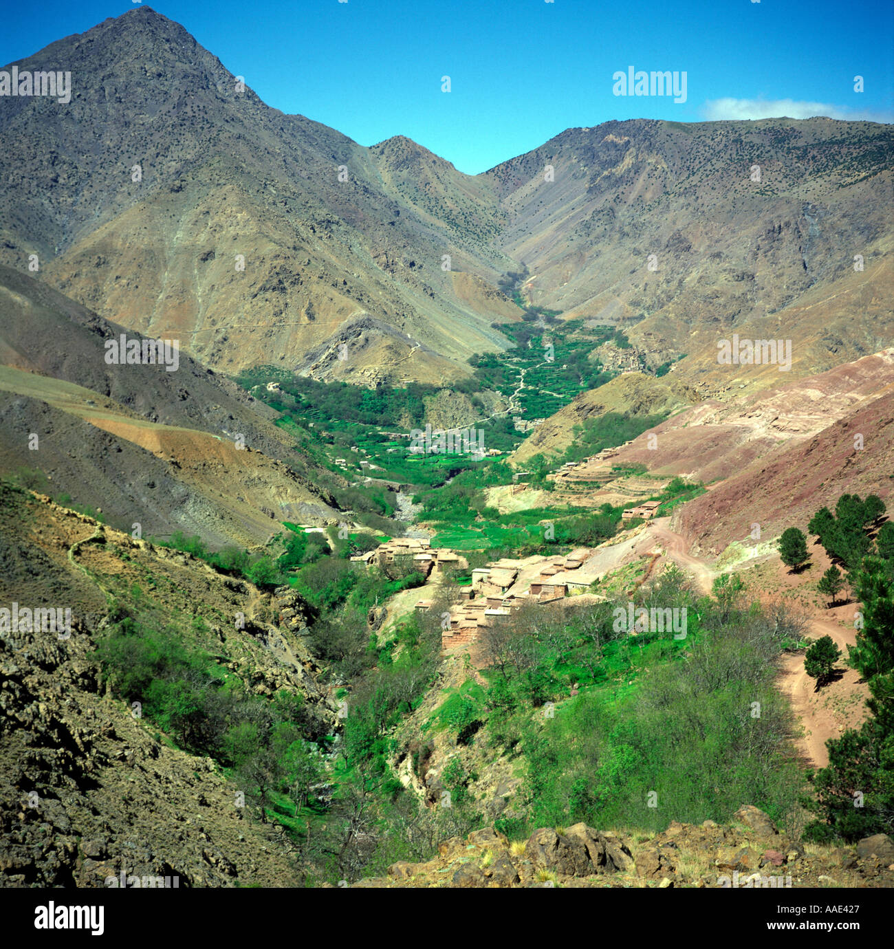 Atlas Mountains and Berber villages near Imlil Morocco north Africa ...