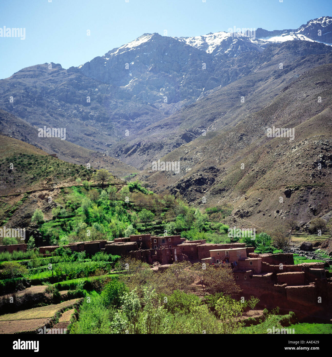 Atlas Mountains and Berber villages near Imlil Morocco north Africa ...