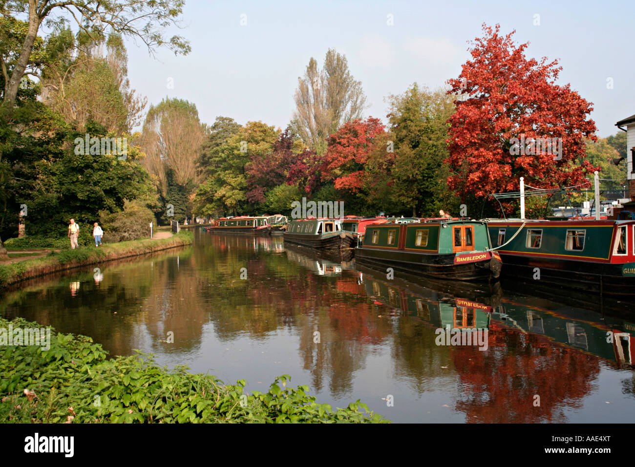 guildford town centre river wey navigation canal barges autumn colours ...