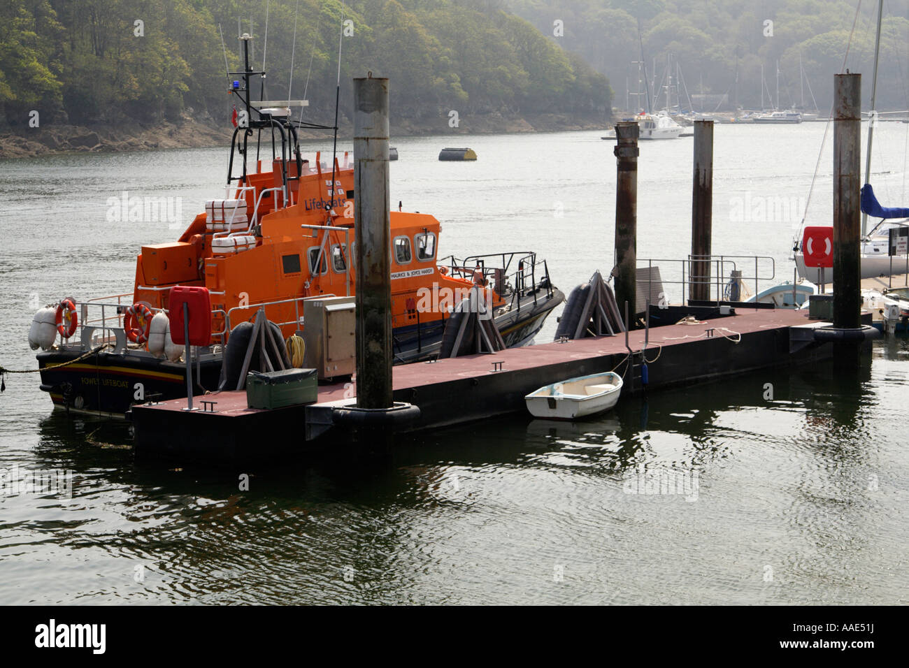 A boat moored at the pontoon, Fal estuary, Fowey, Cornwall, UK Stock ...